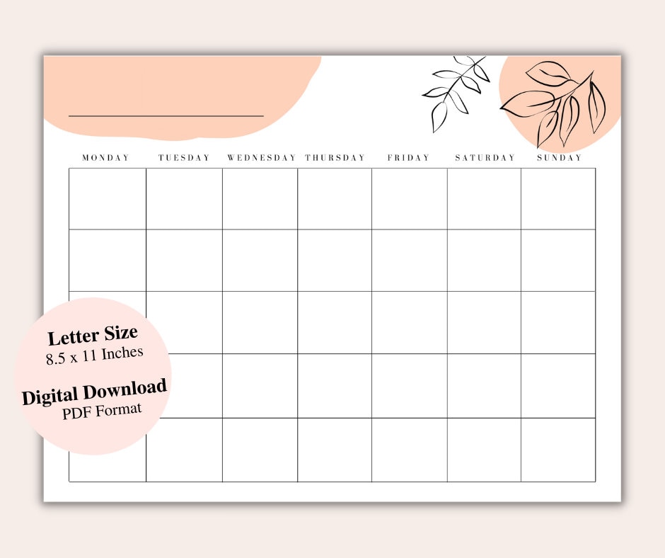 Colourful Blank Monthly Calendar Printable, Pastel Blank Monthly ...