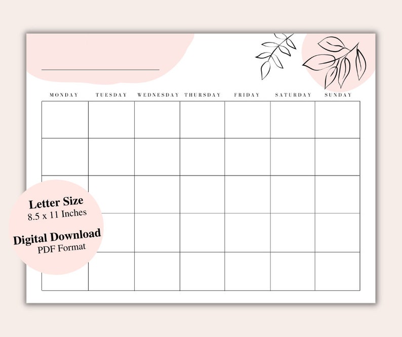 Colourful Blank Monthly Calendar Printable, Pastel Blank Monthly ...