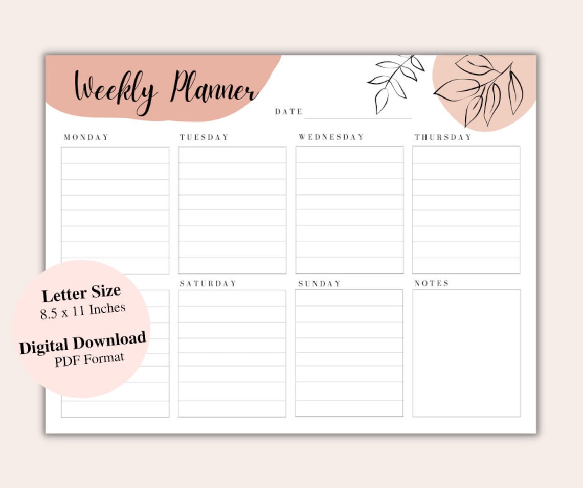 Boho Weekly Planner Printable, Weekly Planner Template, Minimalist ...