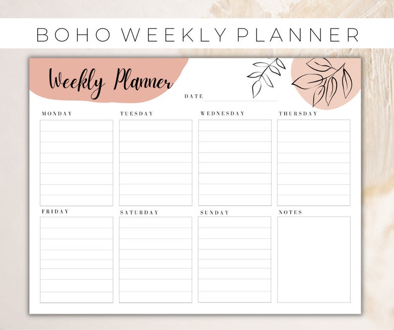 Boho Weekly Planner Printable, Weekly Planner Template, Minimalist ...