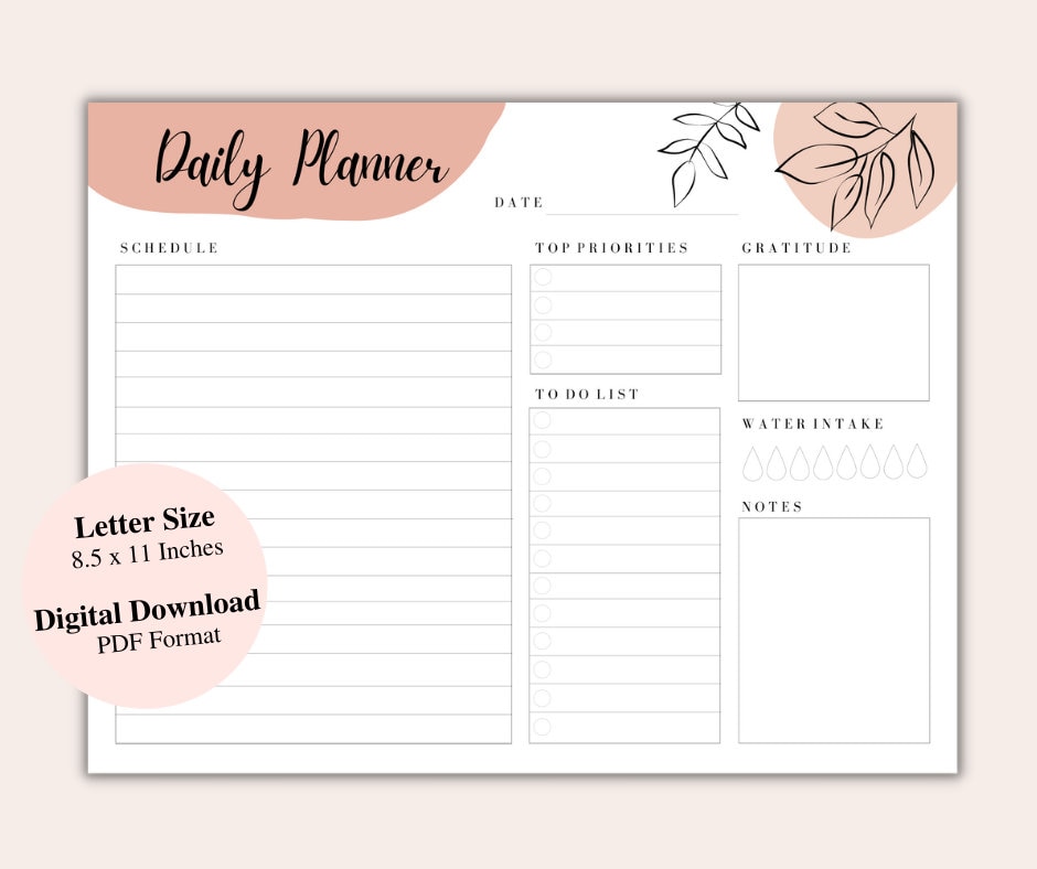 Boho Daily Planner Printable, Daily Planner Template, Minimalist ...