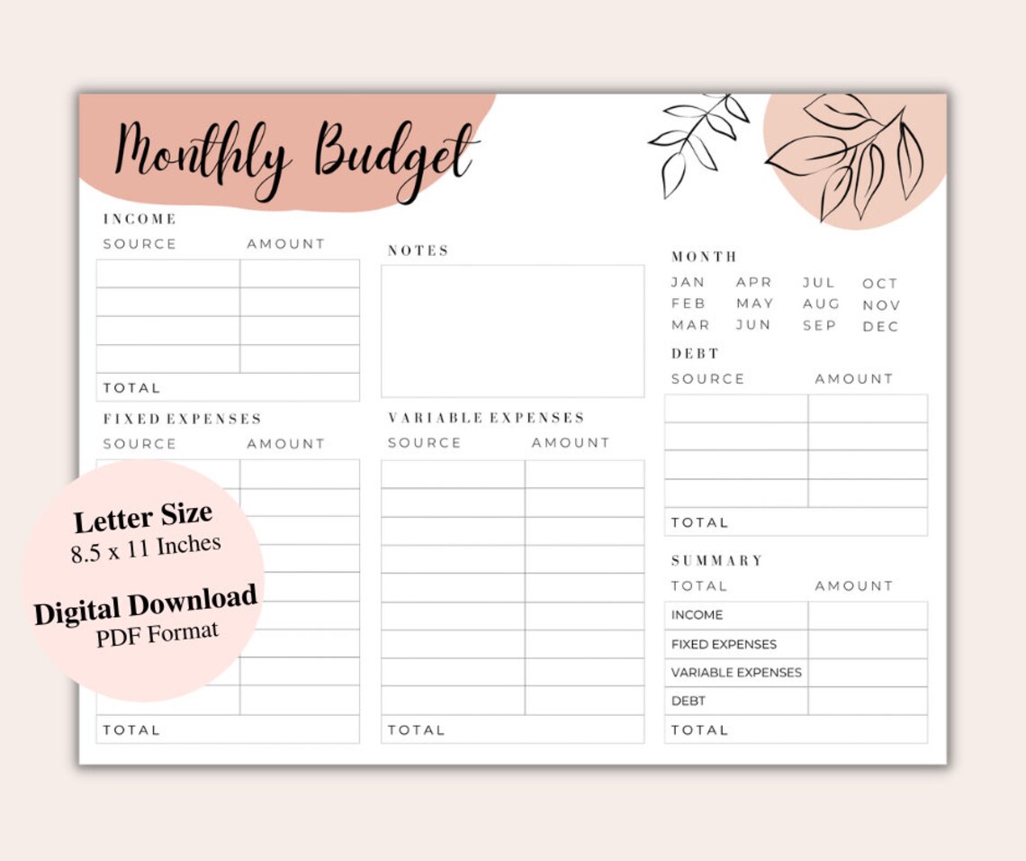 Boho Monthly Budget Planner Printable, Monthly Budget Spreadsheet ...
