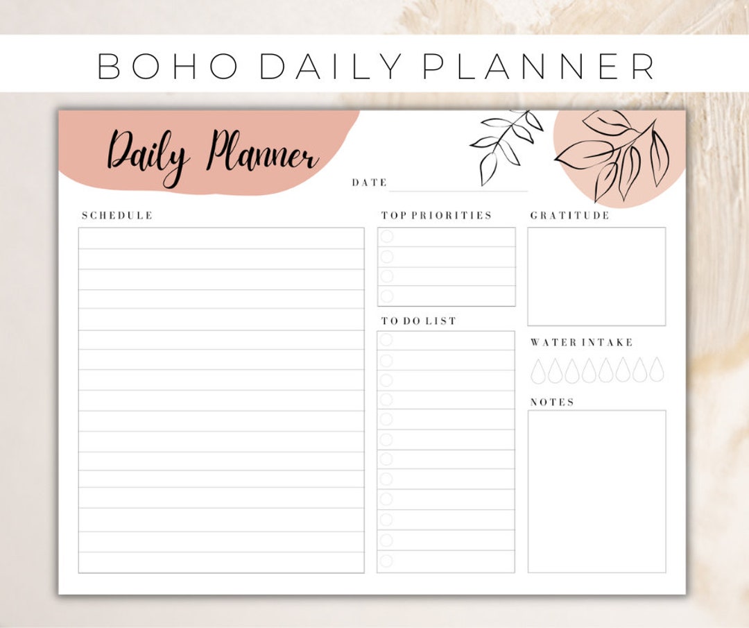 Boho Daily Planner Printable, Daily Planner Template, Minimalist ...