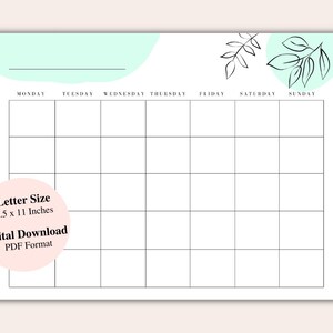 Colourful Blank Monthly Calendar Printable, Pastel Blank Monthly ...