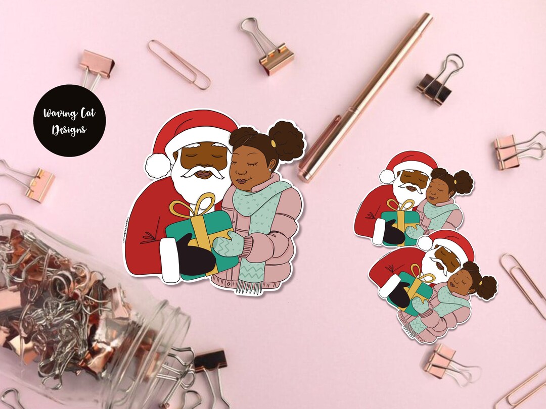Cute ‘meeting Santa’ Die Cut Sticker/ Multicultural Planner Sticker - Etsy