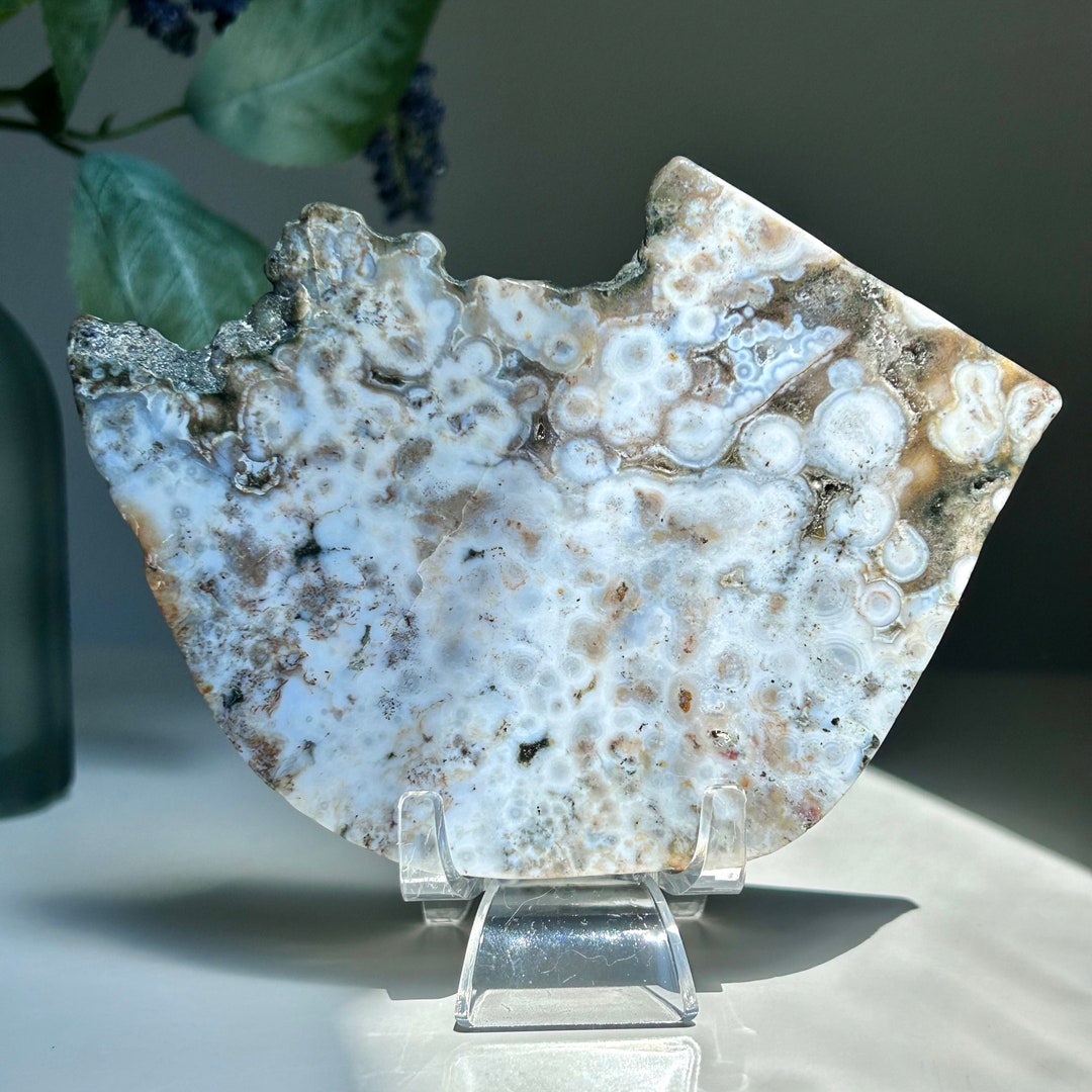 Druzy Pastel Blue Orbicular Ocean Jasper Crystal Slab, 13 CM, Orbicular ...