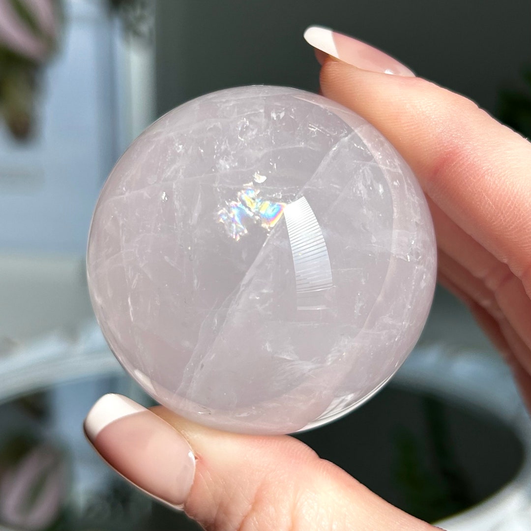 Rare Periwinkle Rose Quartz Crystal Sphere, 50 MM, Rainbow Flashes ...