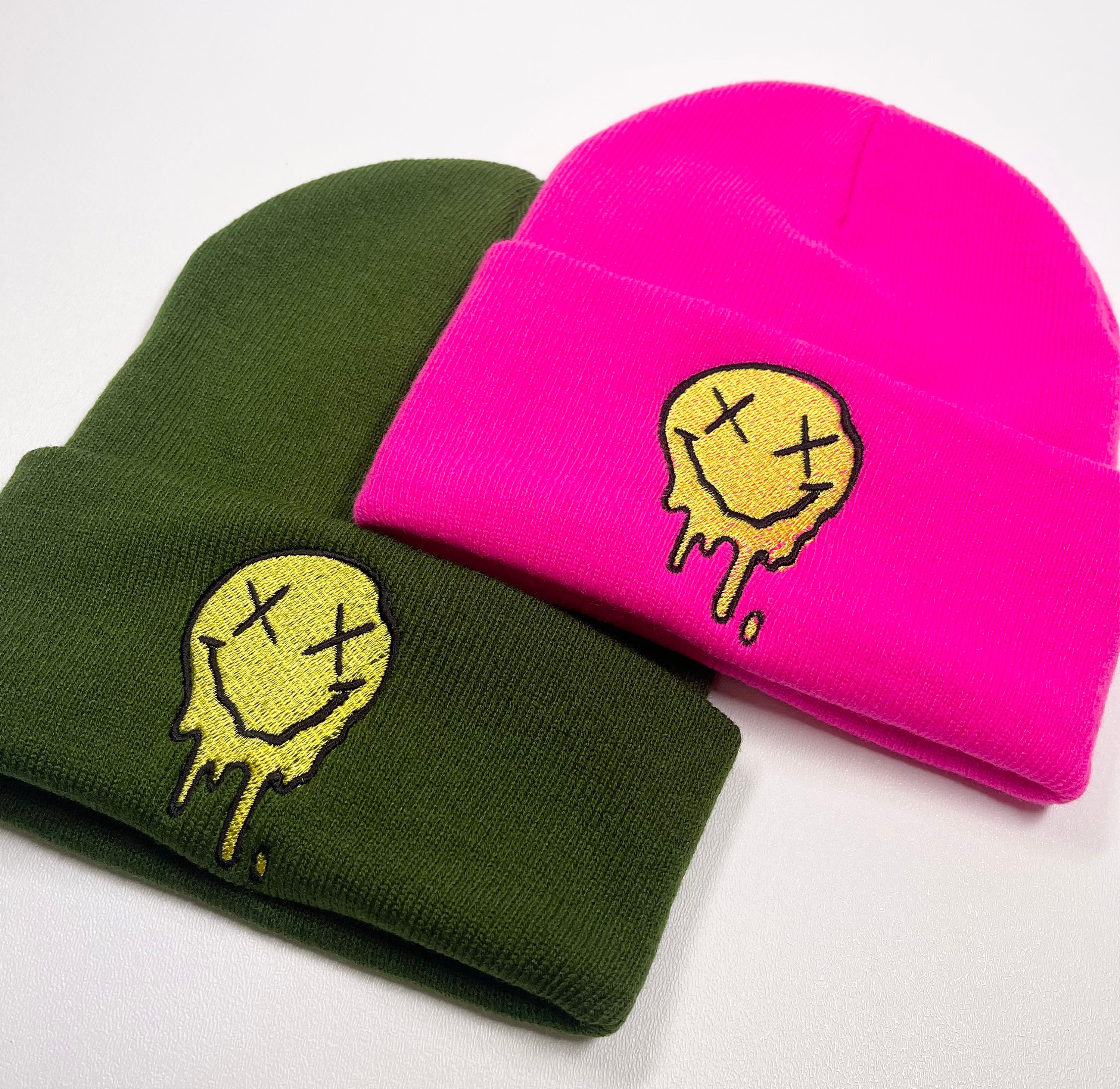 Smiley Face Beanie, Dripping Smiley Face Beanie, Melting Smiley Face ...