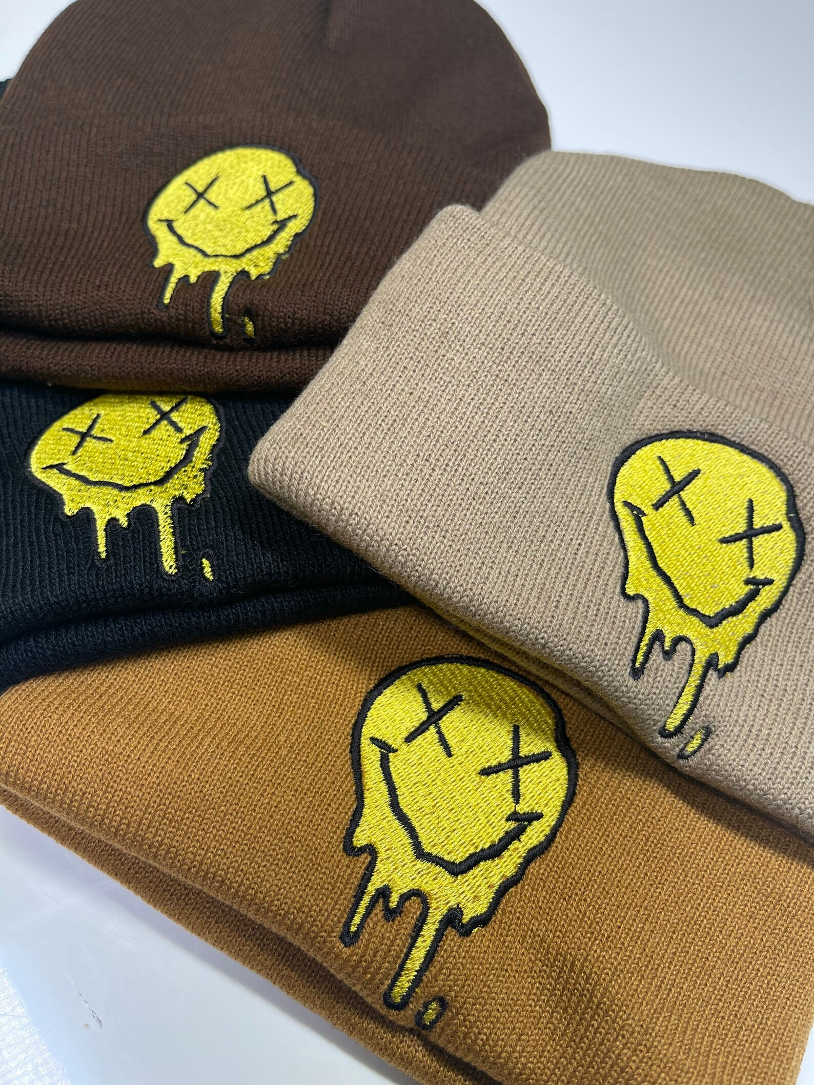 Smiley Face Beanie, Dripping Smiley Face Beanie, Melting Smiley Face ...