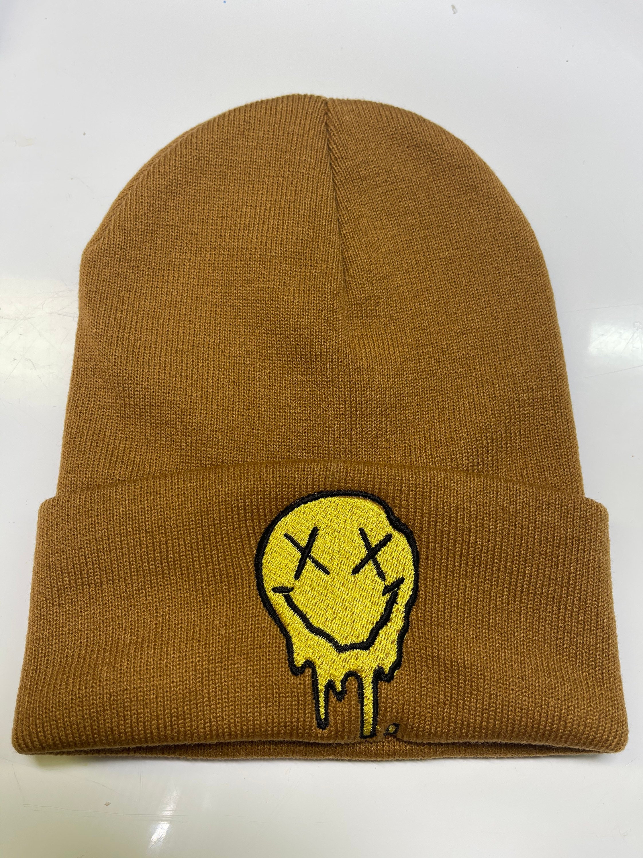 Smiley Face Beanie, Dripping Smiley Face Beanie, Melting Smiley Face ...