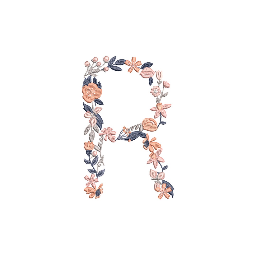 Floral Alphabet Machine Embroidery "r" 10cm / 4", Floral Letter ...