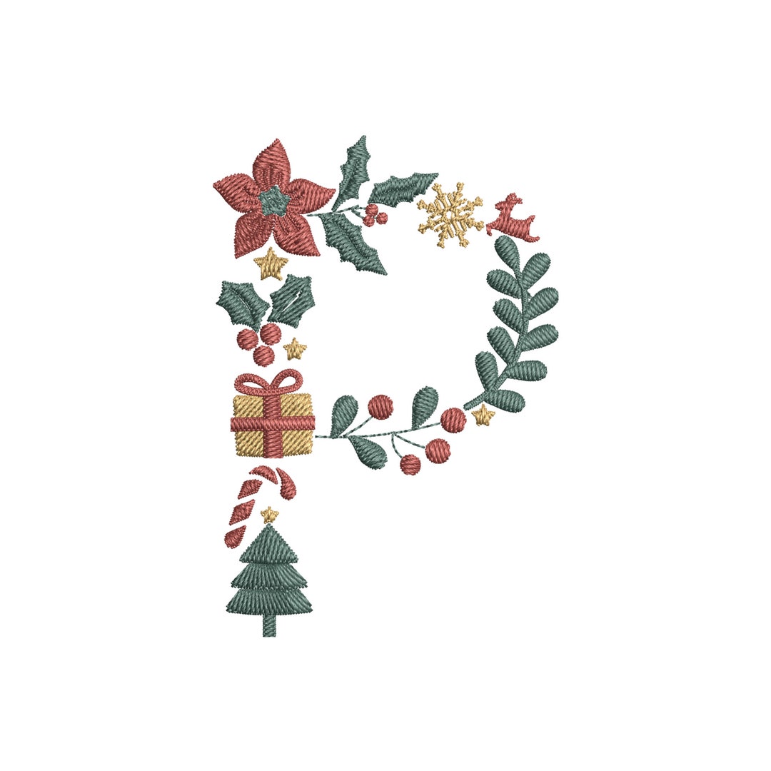 Christmas Alphabet Machine Embroidery Letter "p" 10cm (4") & 15 Cm (5,9 ...