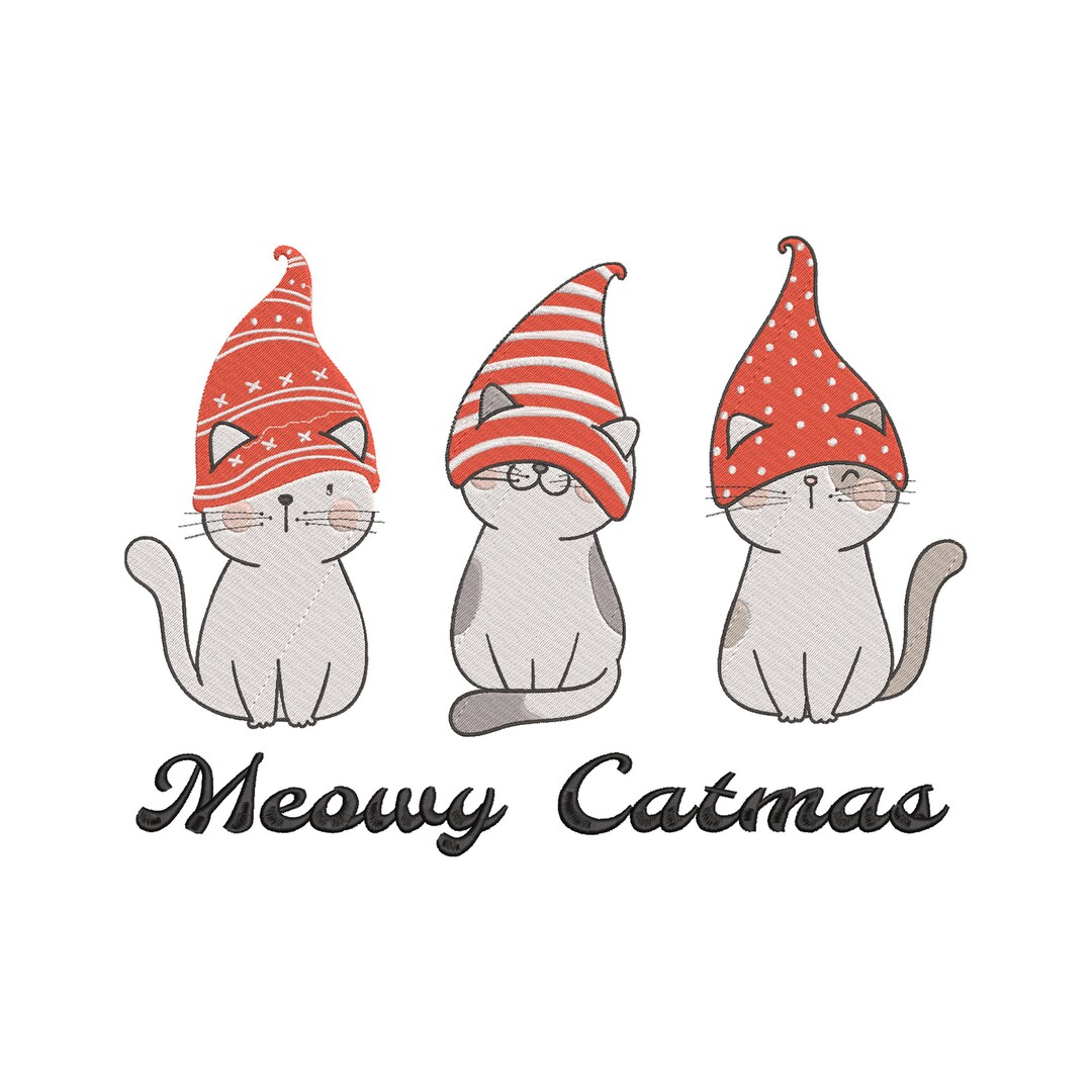 Meowy Catmas Christmas Machine Embroidery Design With Cats in 5 Sizes ...