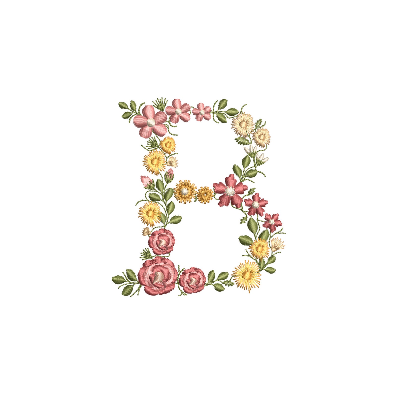 Floral Alphabet Machine Embroidery "b" 80cm / 3", Floral Letter ...
