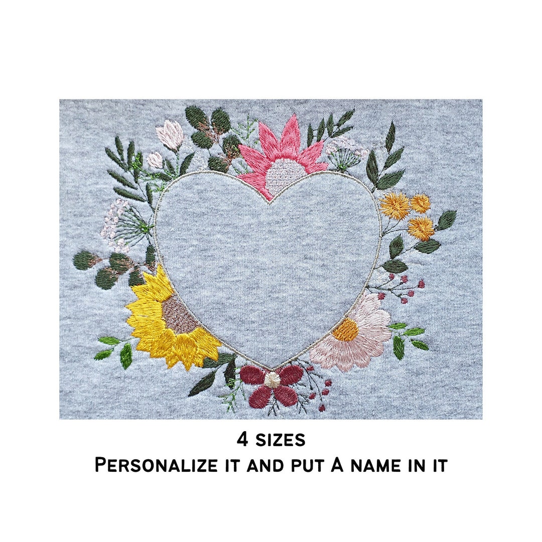 Beautiful Personalizable Flower Heart Embroidery Design | Floral ...