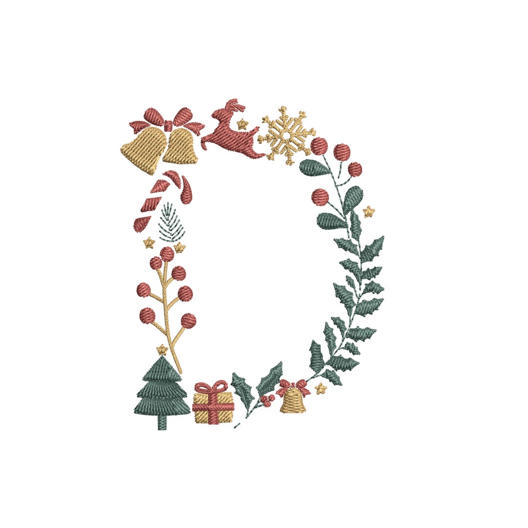 Christmas Alphabet Machine Embroidery Letter "d" 10cm (4") & 15 Cm (5,9 ...