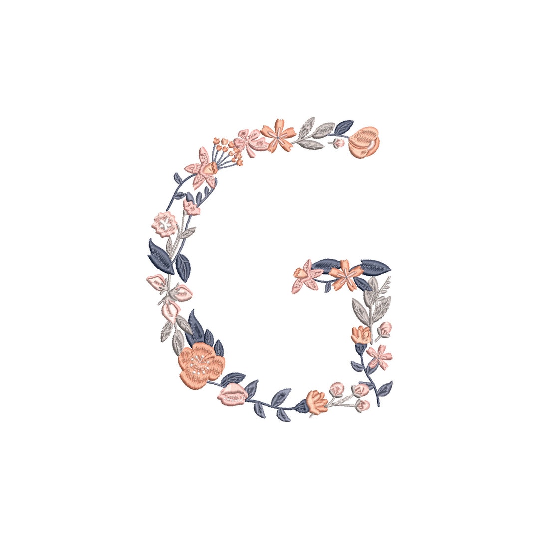 Floral Alphabet Machine Embroidery "g" 10cm / 4", Floral Letter ...