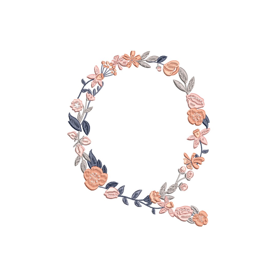 Floral Alphabet Machine Embroidery "q" 10cm / 4", Floral Letter ...