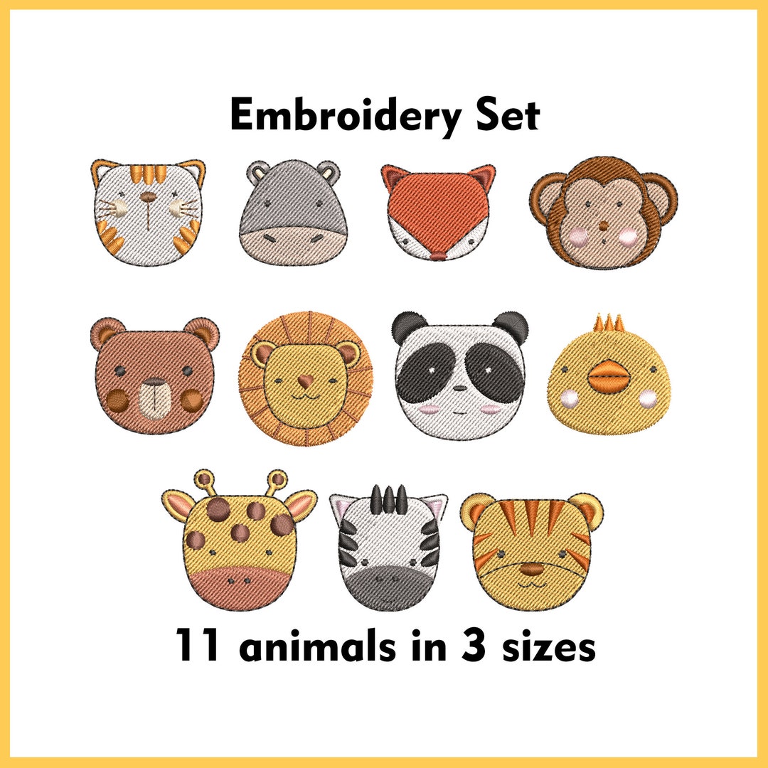 Animals Embroidery File Set (11 Animals in 3 Sizes) | Embroidery ...