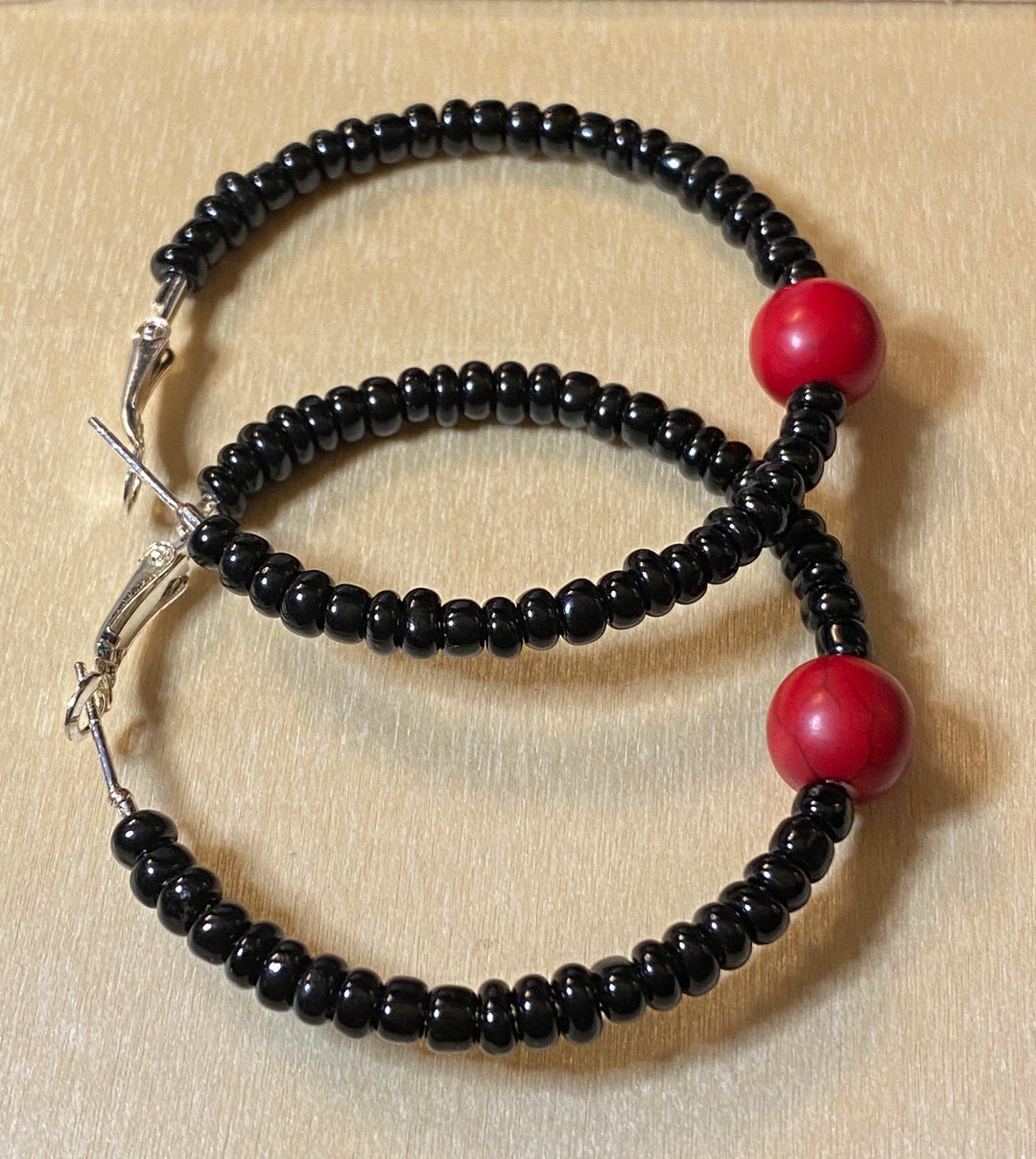 Red Coral & Jet Hoop Earrings-azabache/protection - Etsy