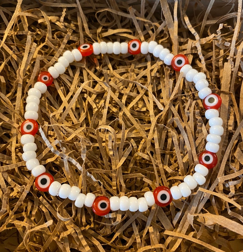 White & Red Evil Eye Protection Bracelet-azabache - Etsy