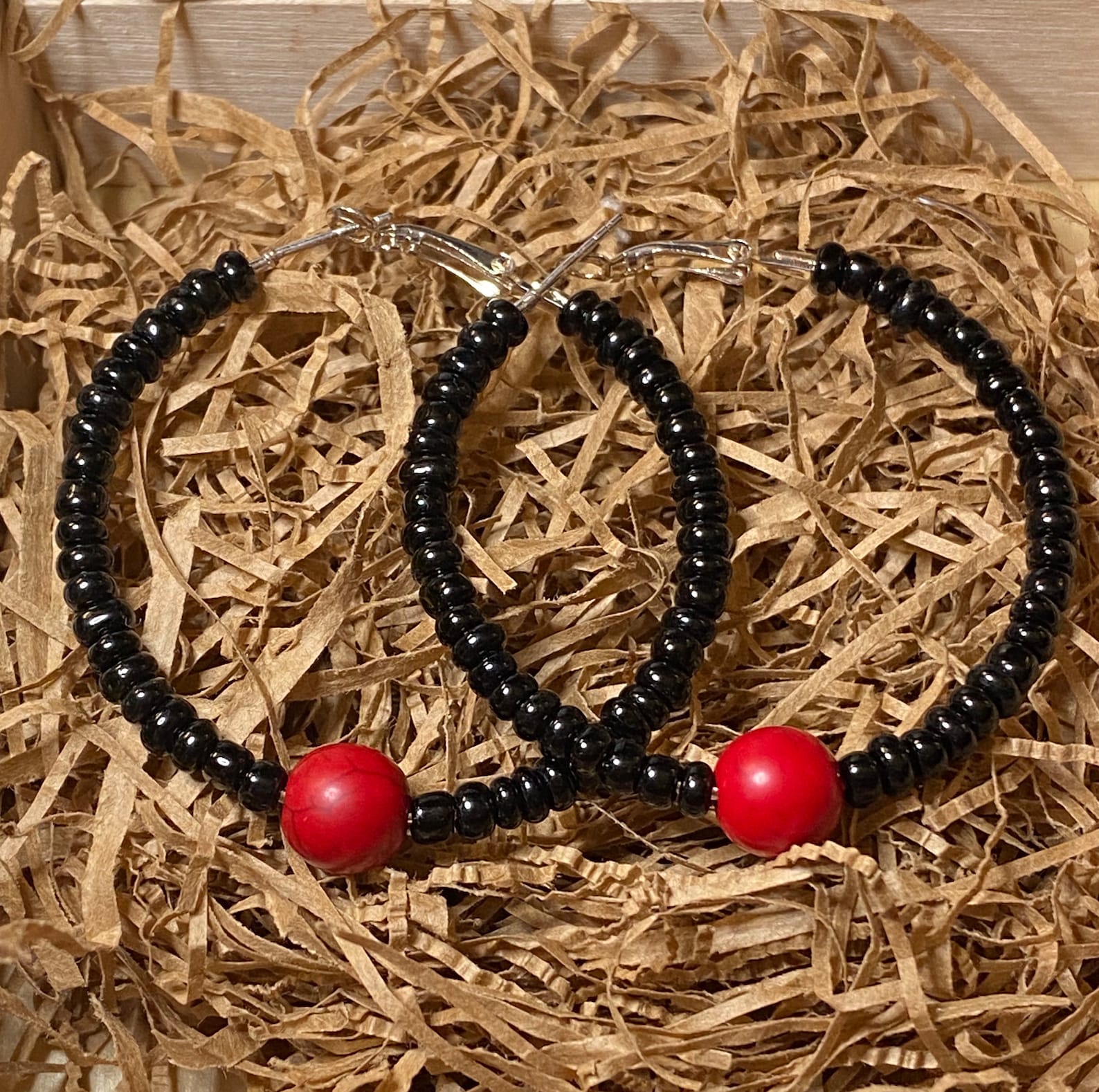 Red Coral & Jet Hoop Earrings-azabache/protection - Etsy