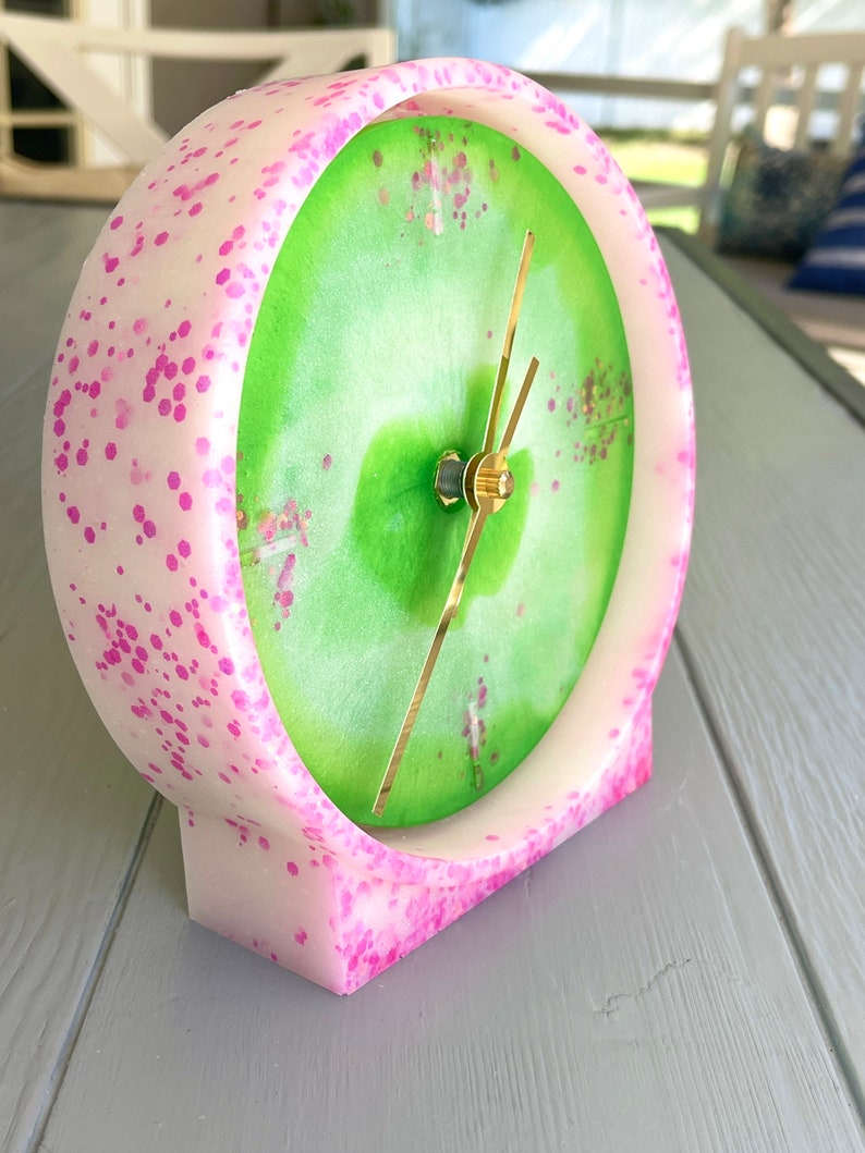 PREPPY CLOCK Epoxy Resin Clock Pink & Green Clock Table - Etsy