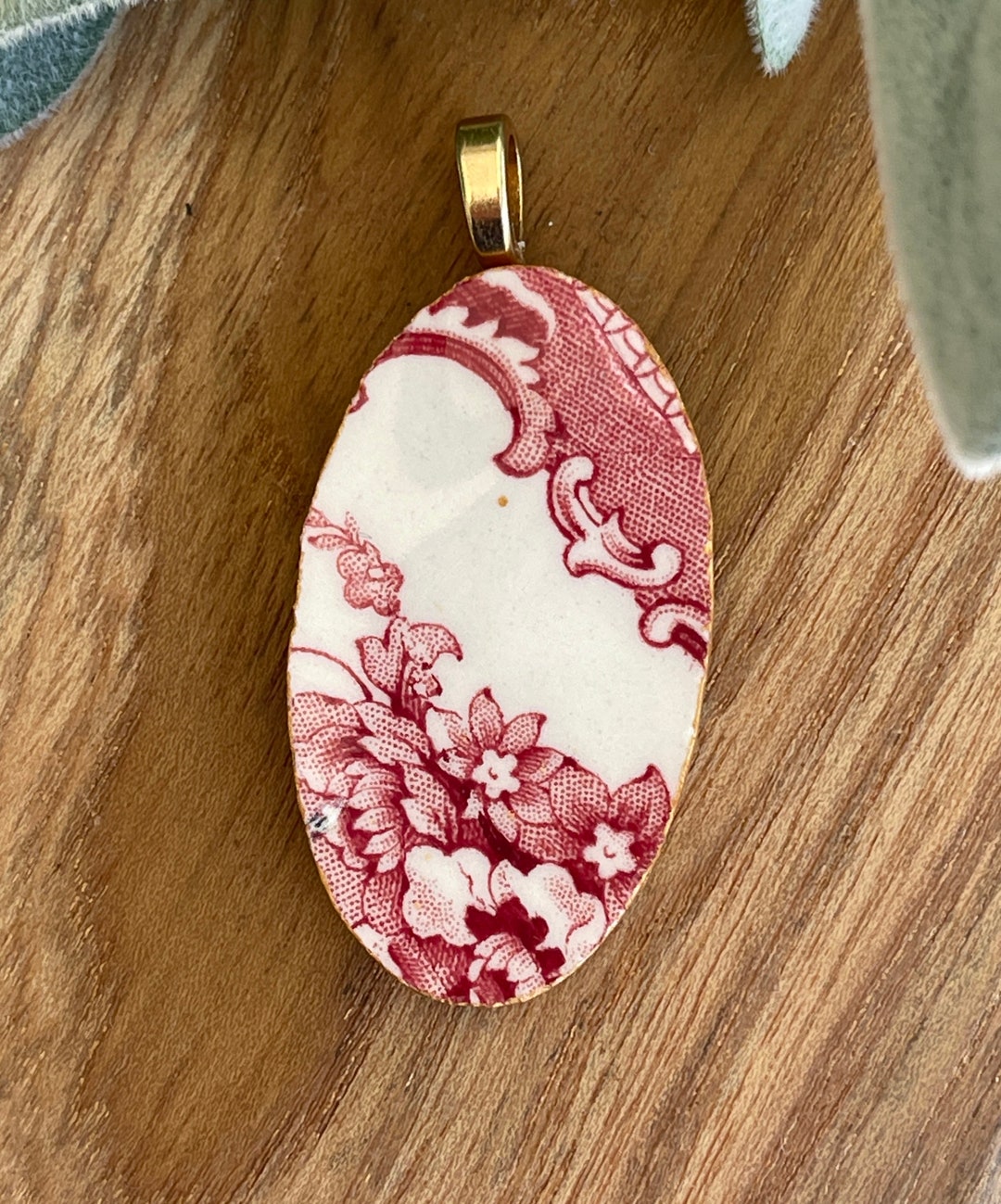 RED TRANSFER Repurposed Ceramic Oval Pendant Recycled Plate Vintage ...