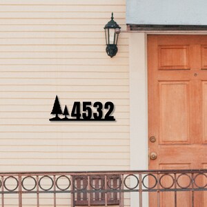 Metal House Number Sign With Pine Trees Address Plaque for Cabin ...