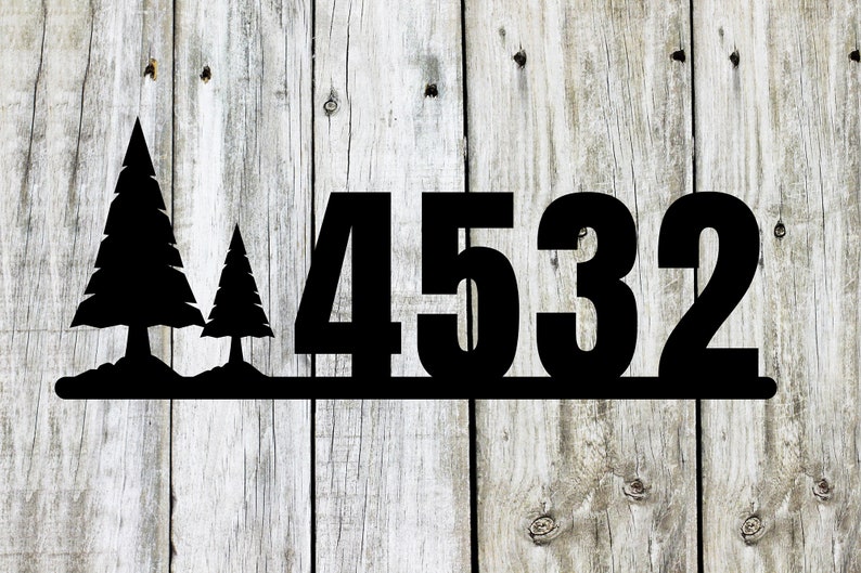 Metal House Number Sign With Pine Trees Address Plaque for - Etsy