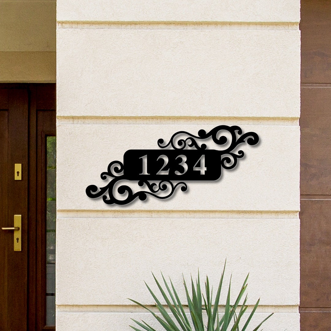 Scroll Metal House Numbers Address Plaque Custom Metal Address ...