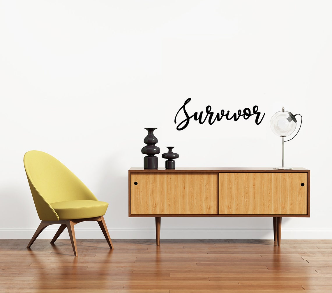 Survivor Script Metal Word Sign 13 Colors Cursive Home | Etsy