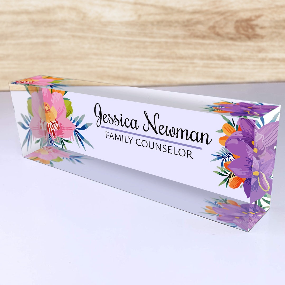 Personalized Desk Name Plate With Pastel Spring Flower Design Custom ...