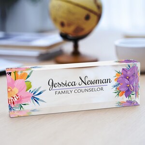 Personalized Desk Name Plate With Pastel Spring Flower Design Custom ...