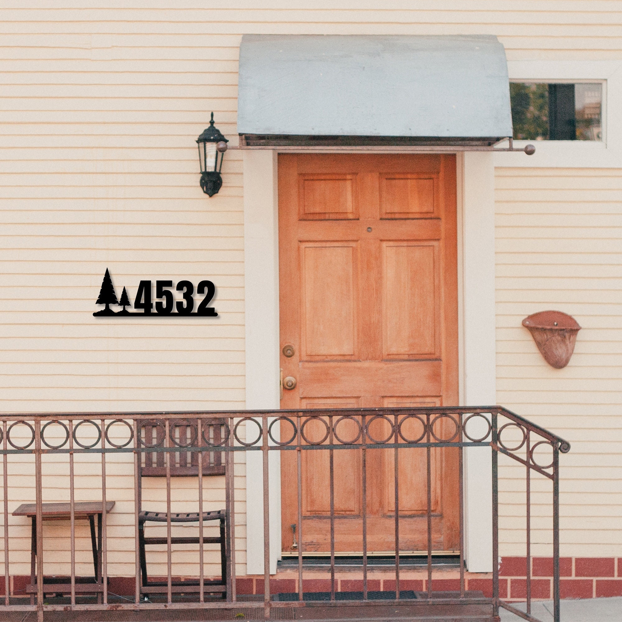 Metal House Number Sign with Pine Trees Address Plaque for | Etsy