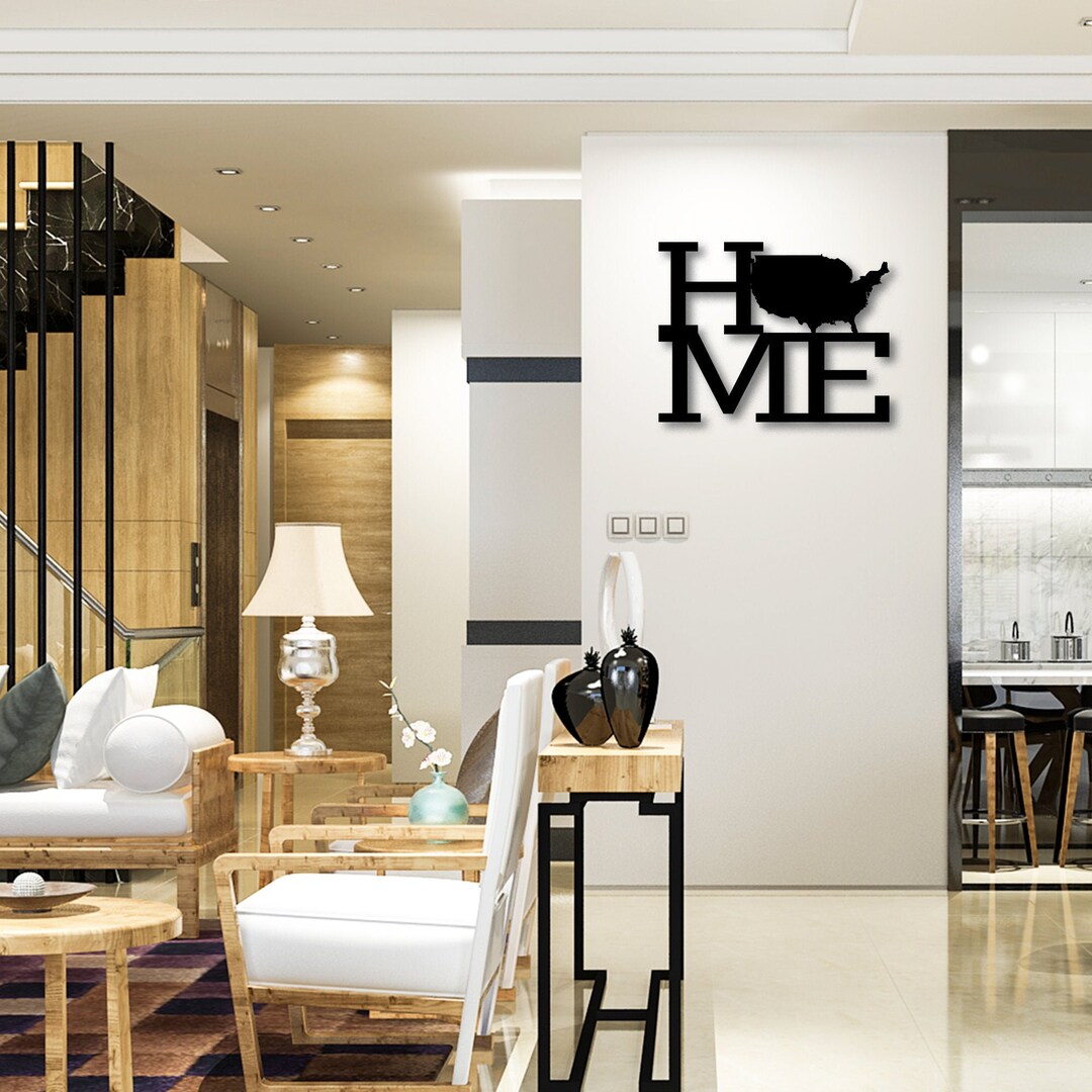 Home Word Metal Sign USA Map Home Sign Silhouette of United States of ...