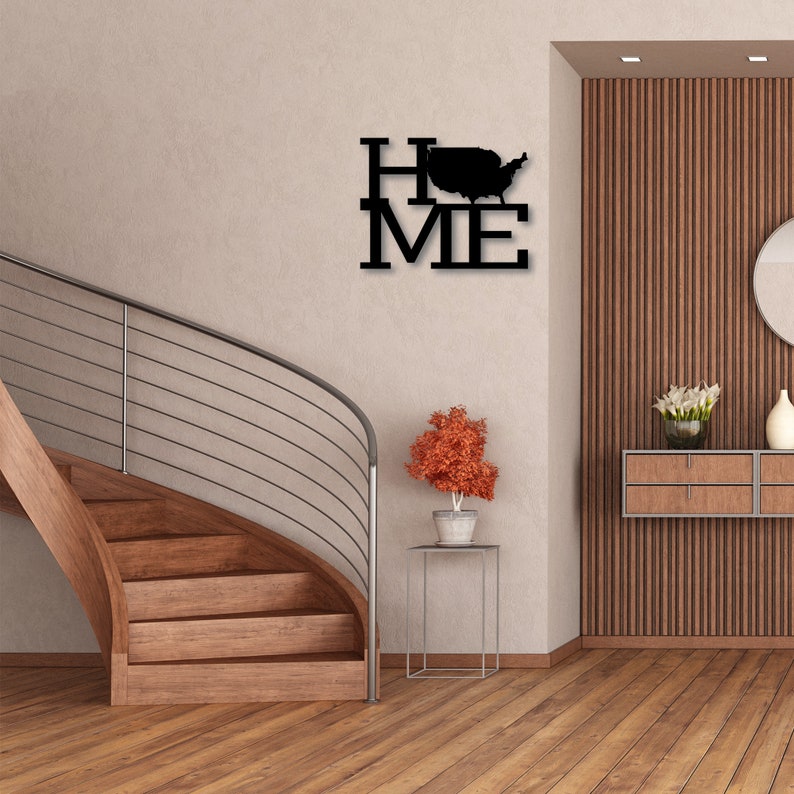 Home Word Metal Sign USA Map Home Sign Silhouette of - Etsy