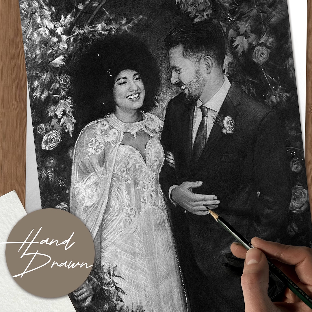 Custom Hand-drawn Wedding Portrait: Personalized Pencil Sketch - Etsy