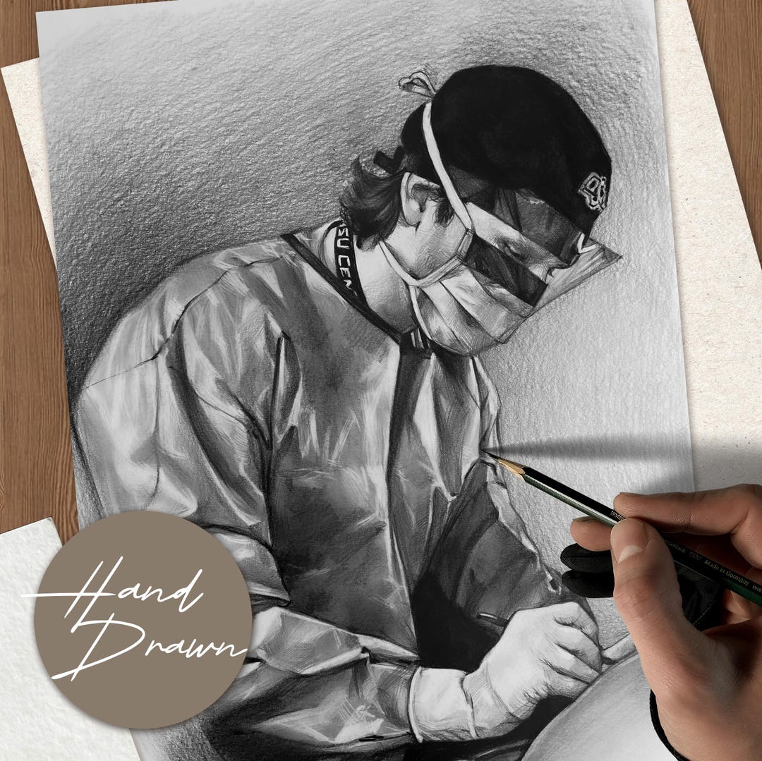 Custom Doctor Portrait: Hand-drawn Graphite Art, Medical Gift - Etsy