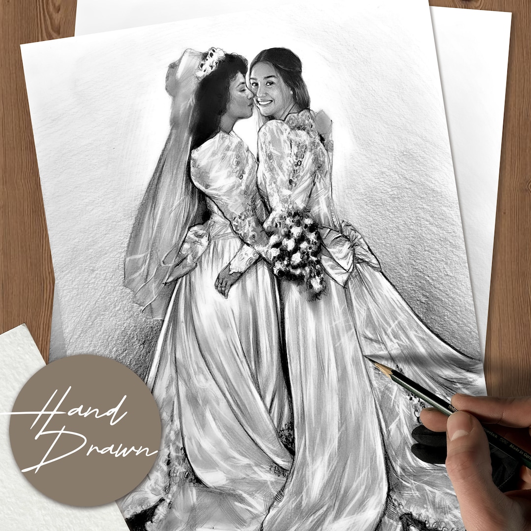 Custom Wedding Portrait: Graphite Pencil Drawing, Generational Bride ...