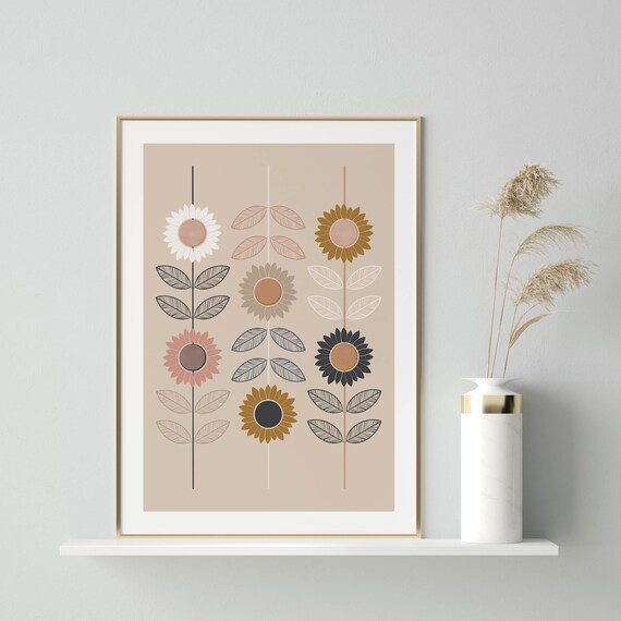 Scandi Sunflower Repeat Pattern Minimalist Leafy Floral - Etsy