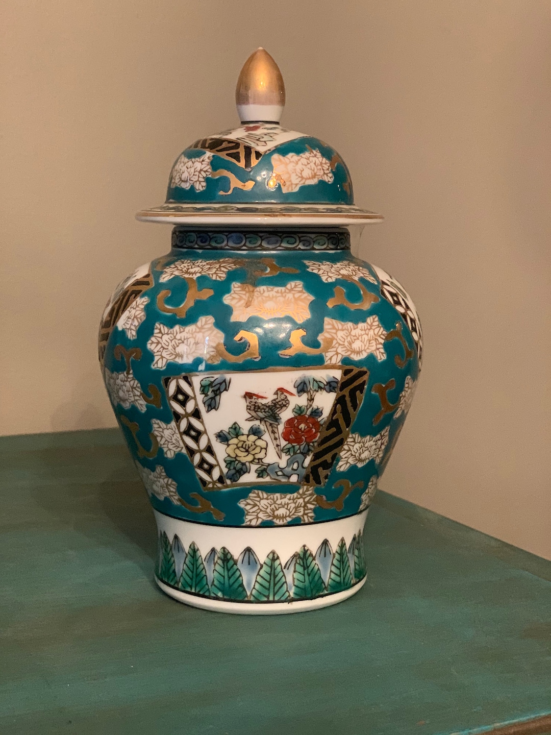 Gold Imari Hand-painted Green Ginger Jar FREE SHIPPING - Etsy
