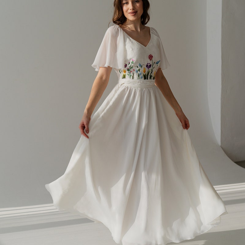 Embroidered Chiffon Dress - Etsy