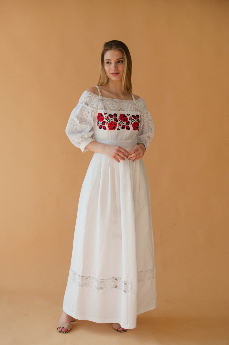 Embroidered Wedding Dress Floral Ukrainian Dress Hungarian - Etsy