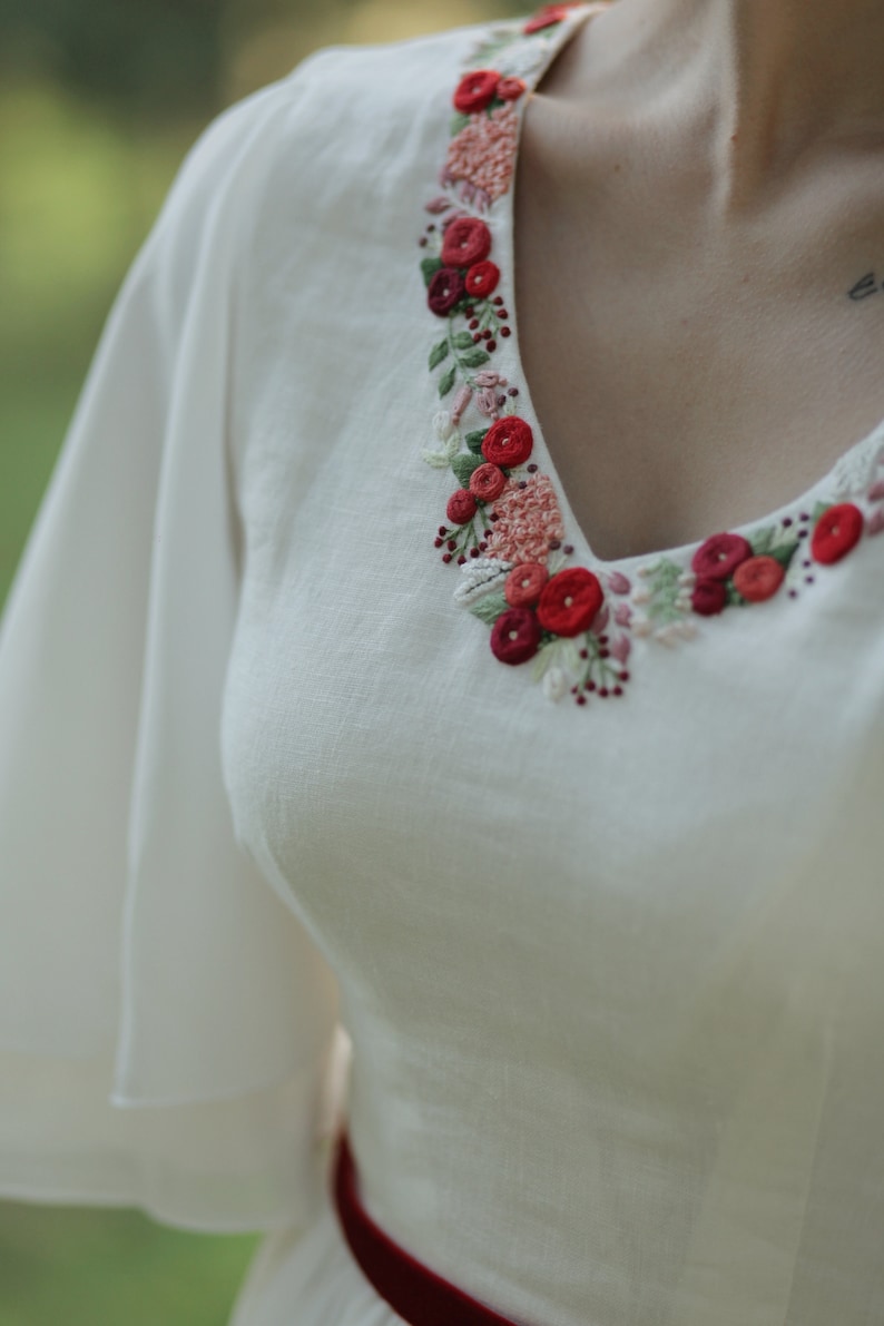 Hand Embroidered Wedding Dress, Red and Green Floral Wedding Dress ...