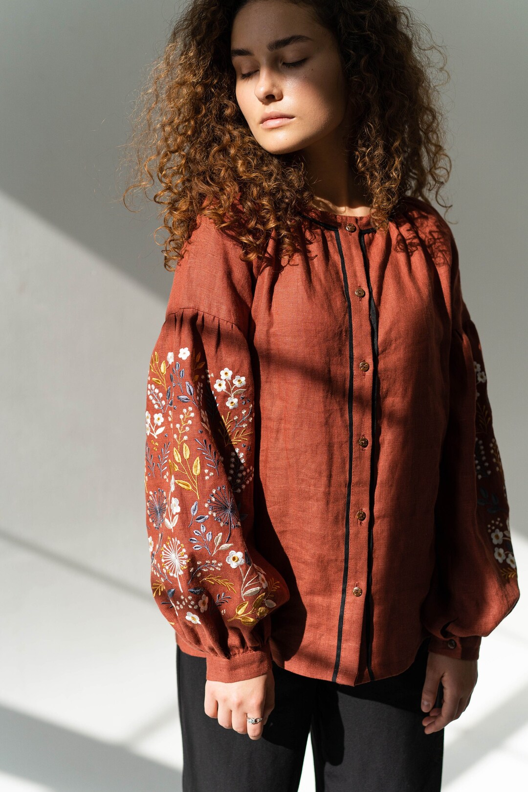 Wildflower Embroidery Linen Blouse Linen Vyshyvanka Blouse - Etsy