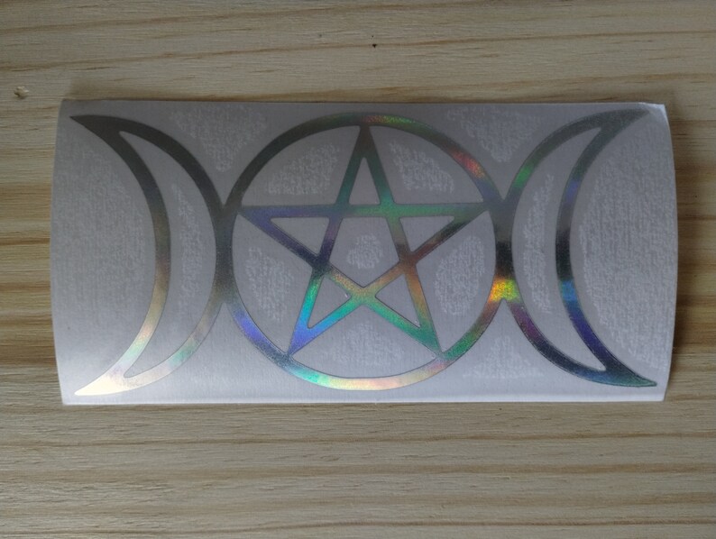 Pentagram Triple Moon Goddess Car Decal, Handmade Vinyl Bumper Sticker ...