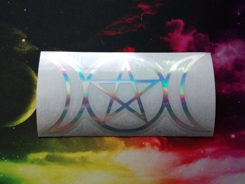 Pentagram Triple Moon Goddess Car Decal, Handmade Vinyl Bumper Sticker ...