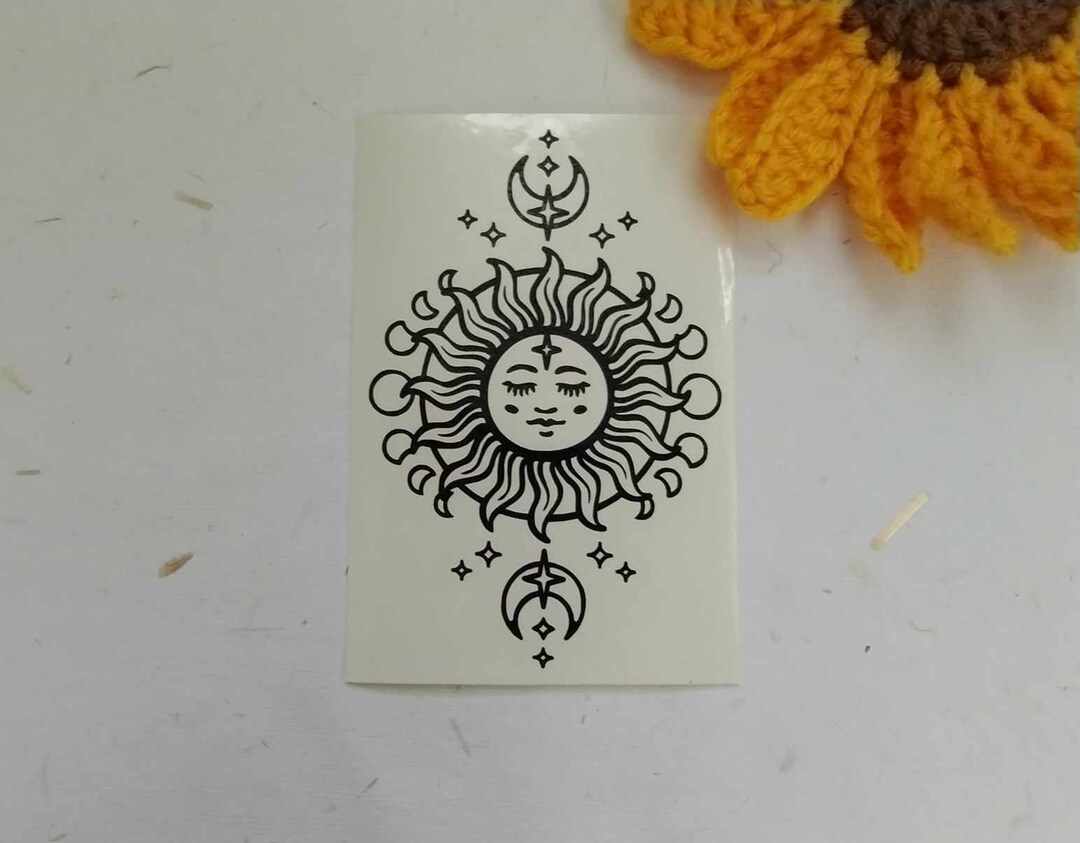 Celestial Moon Phase Car Decal, Handmade Vinyl Sun Sticker, Boho Laptop ...