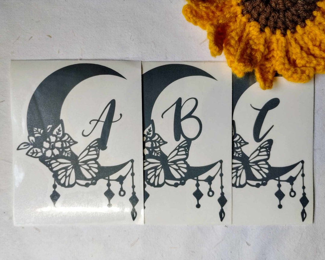 Moon Butterfly Vinyl Monogram Decal, Handmade Vinyl Bumper Sticker ...
